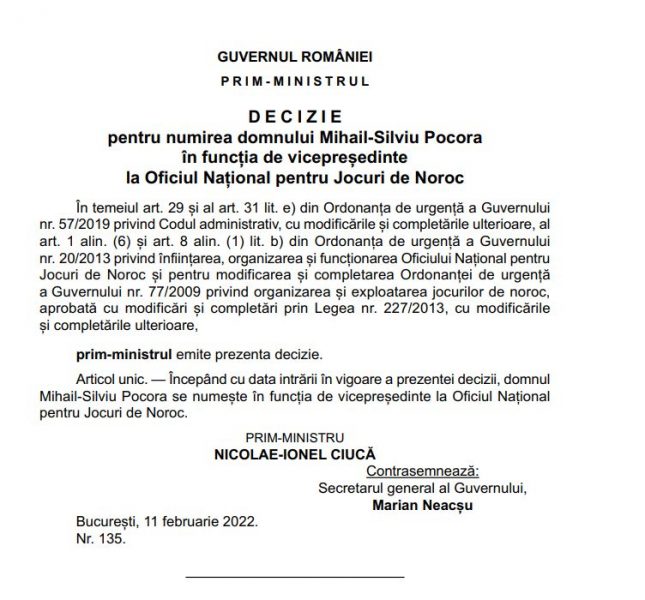 Mihail-Silviu Pocora - vicepreședinte la Oficiul Național pentru Jocuri de Noroc