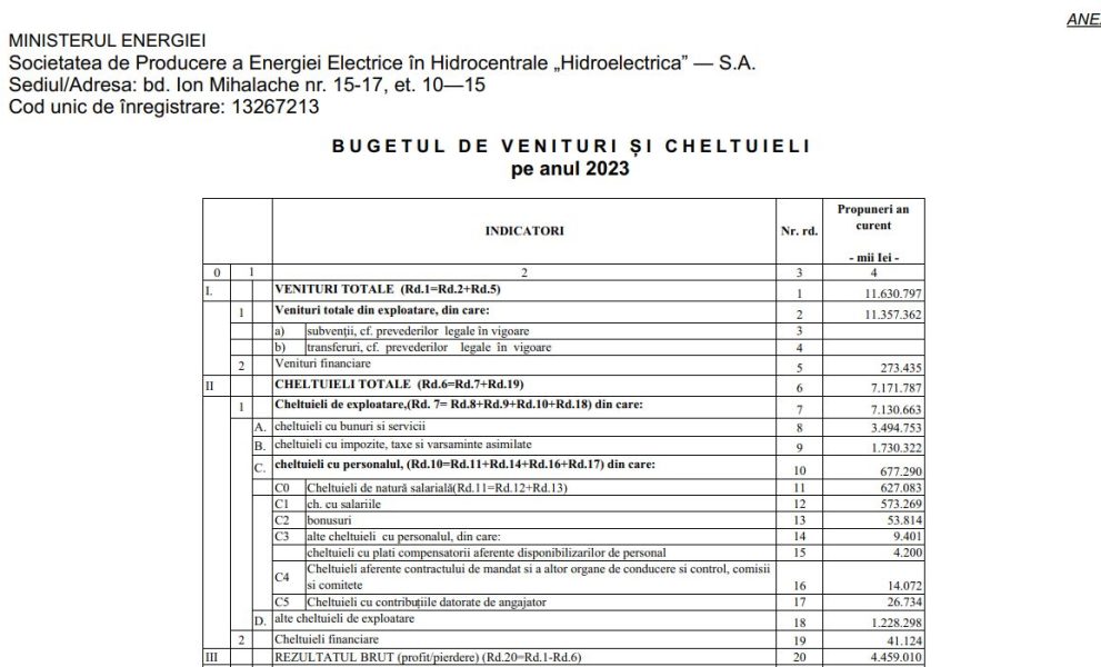 Hidroelectrica are bugetat pentru 2023 un profit net de 3,6 miliarde lei - Financial Intelligence