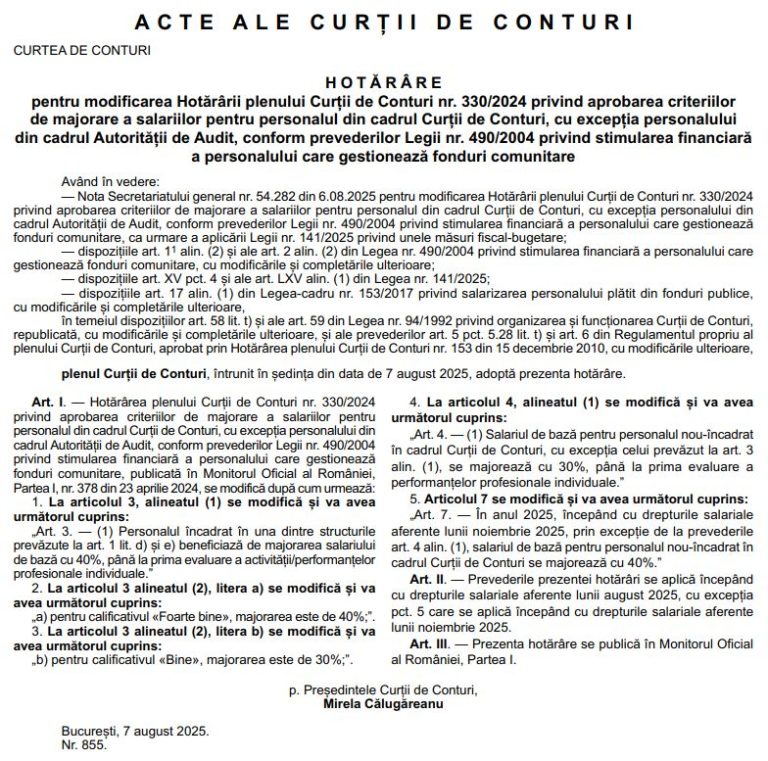 Majorări de salarii la Curtea de Conturi chiar şi cu 40% - Financial ...